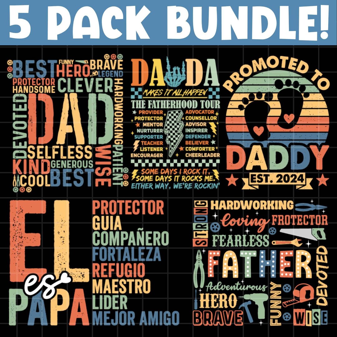 5 Fathers Day Bundle, Happy Fathers Day Bundle, Funny Dad Png, Best Dad ...