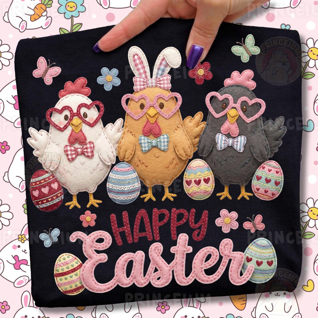 Happy Easter Chicken PNG, Faux Embroidered Hen Clipart, Cute Easter ...