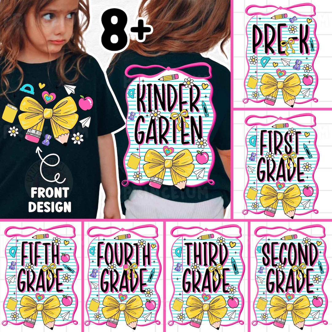 Back to School Grade Bundle PNG, Cute Bow Pencil Sublimation Design ...