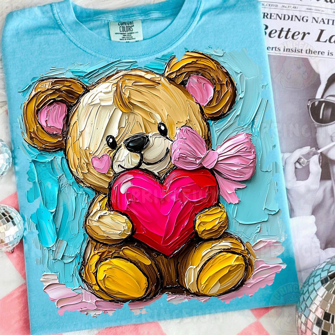 Valentine Teddy Bear PNG Cute Pastel Art Bear With Heart Adorable Love ...
