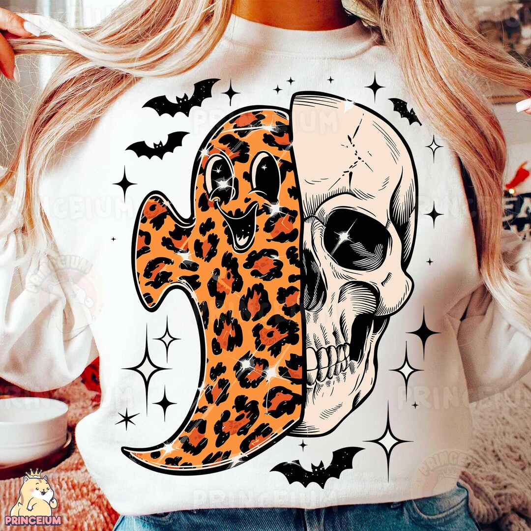 Leopard Ghost Skull PNG Halloween Sublimation Design Spooky Leopard ...
