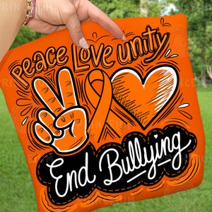 Peace Love Unity End Bullying PNG Orange Ribbon Awareness Sublimation ...
