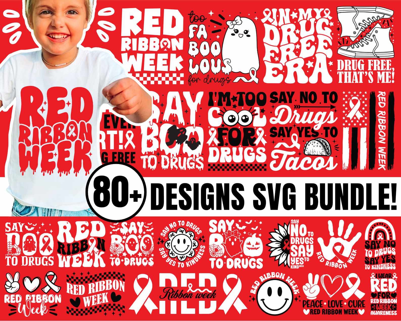 Red Ribbon Week SVG Bundle 80+ Designs, Say No to Drugs, Drug-free ...
