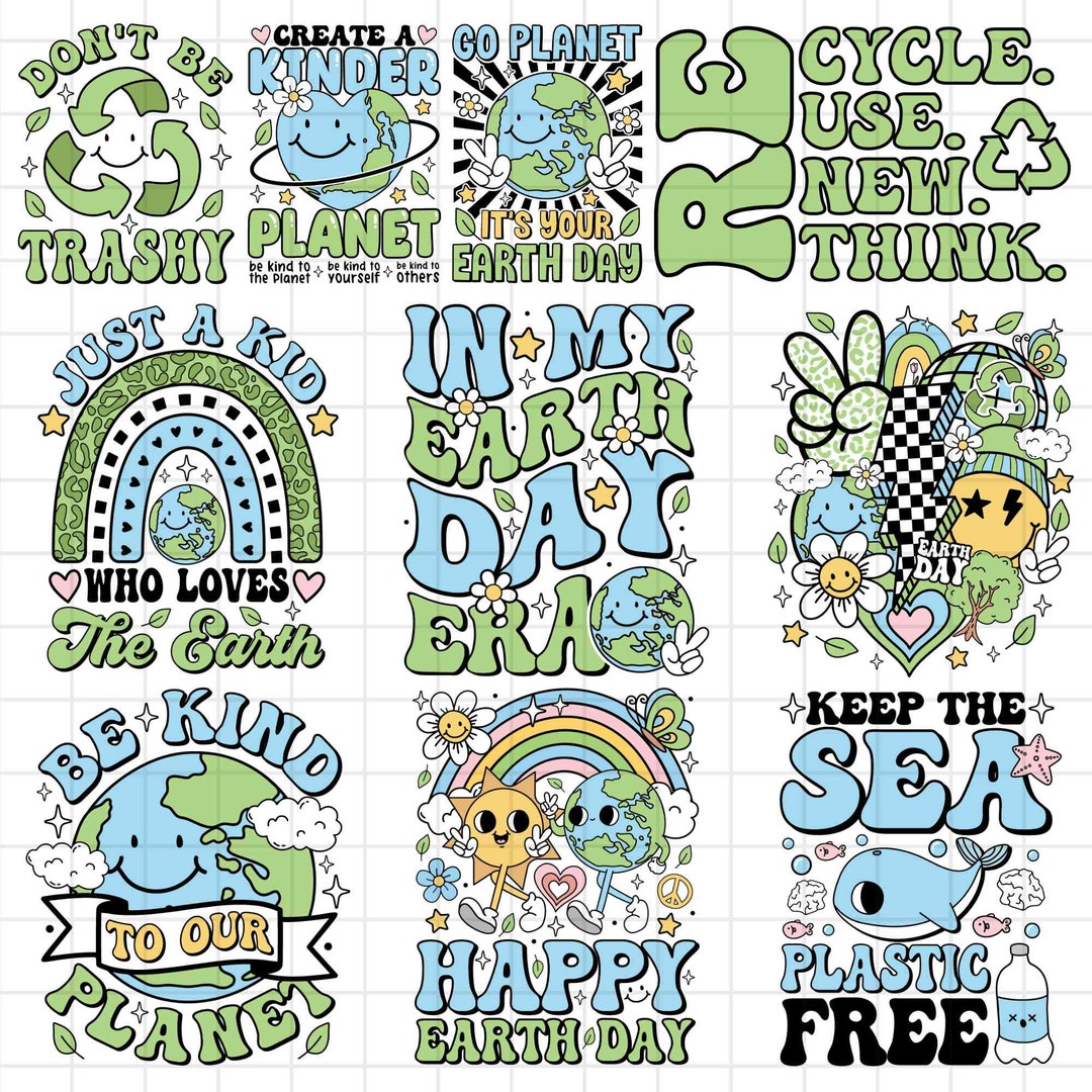 Earth Day Bundle PNG, Earth Day, Groovy Retro, Funny Earth PNG, Save ...