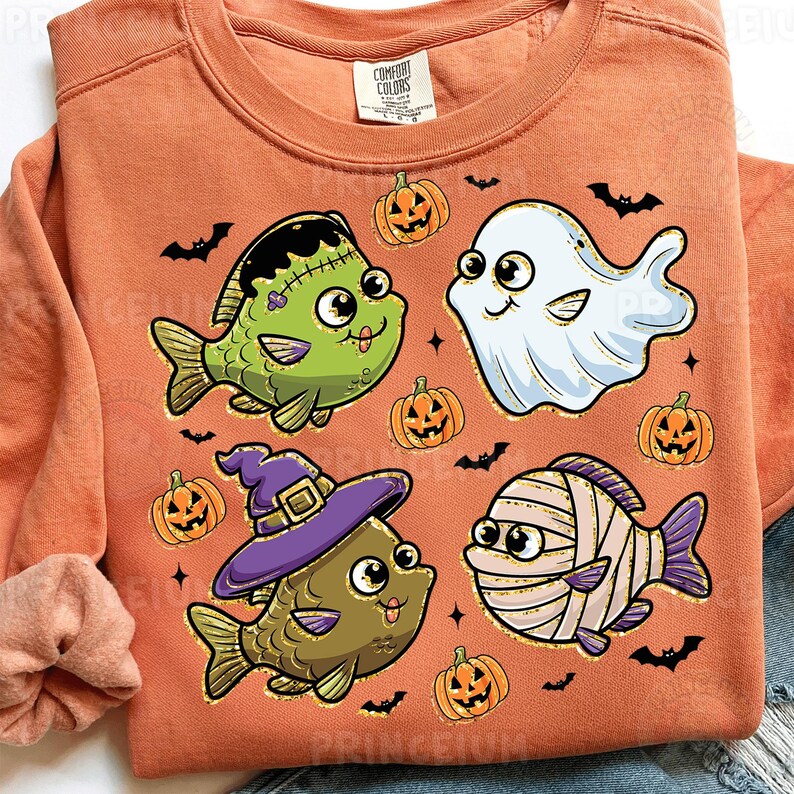 Halloween Fish PNG Cute Spooky Sea Creature Sublimation Design Ghost ...