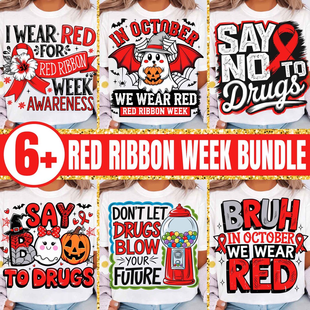 6+ Red Ribbon Week PNG Bundle Anti Drug Awareness Sublimation Designs ...
