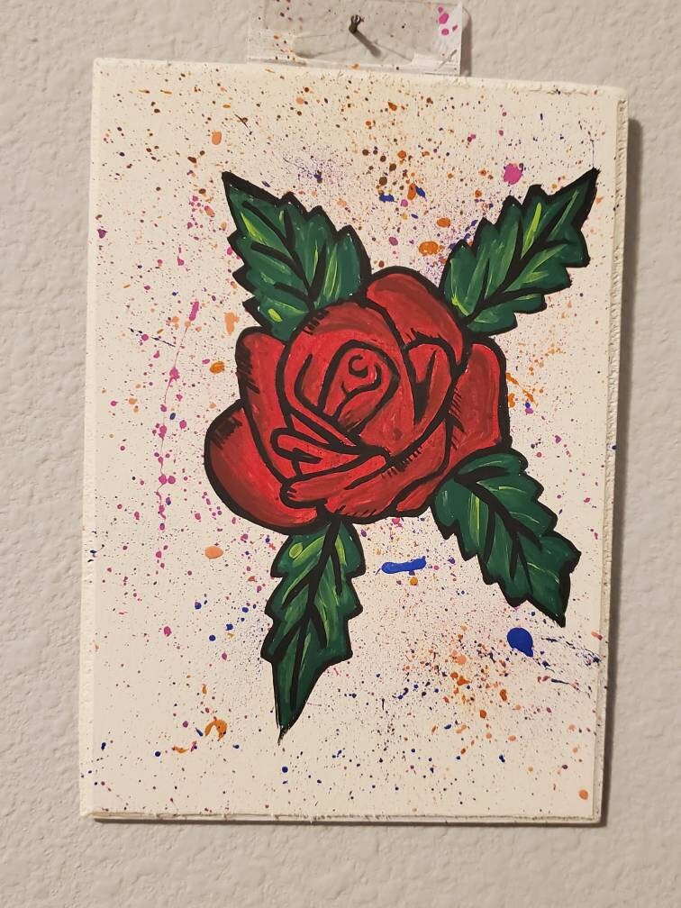 Rosa pintada en un panel de madera | Etsy