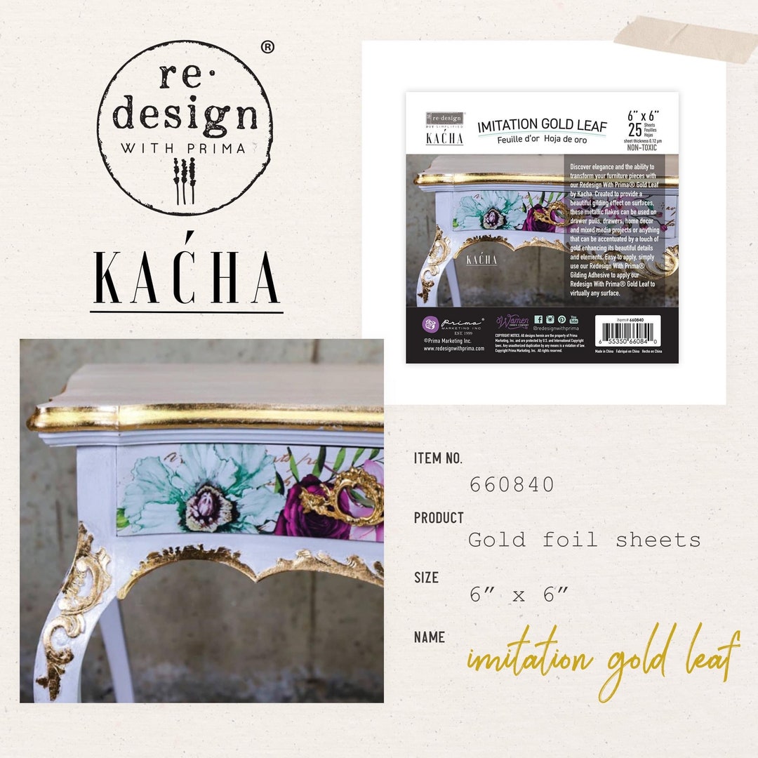 Imitation Gold Leaf | Kacha | Jan23 | 1 Pkg, 5.5”x5.5”x25 Sheets ...