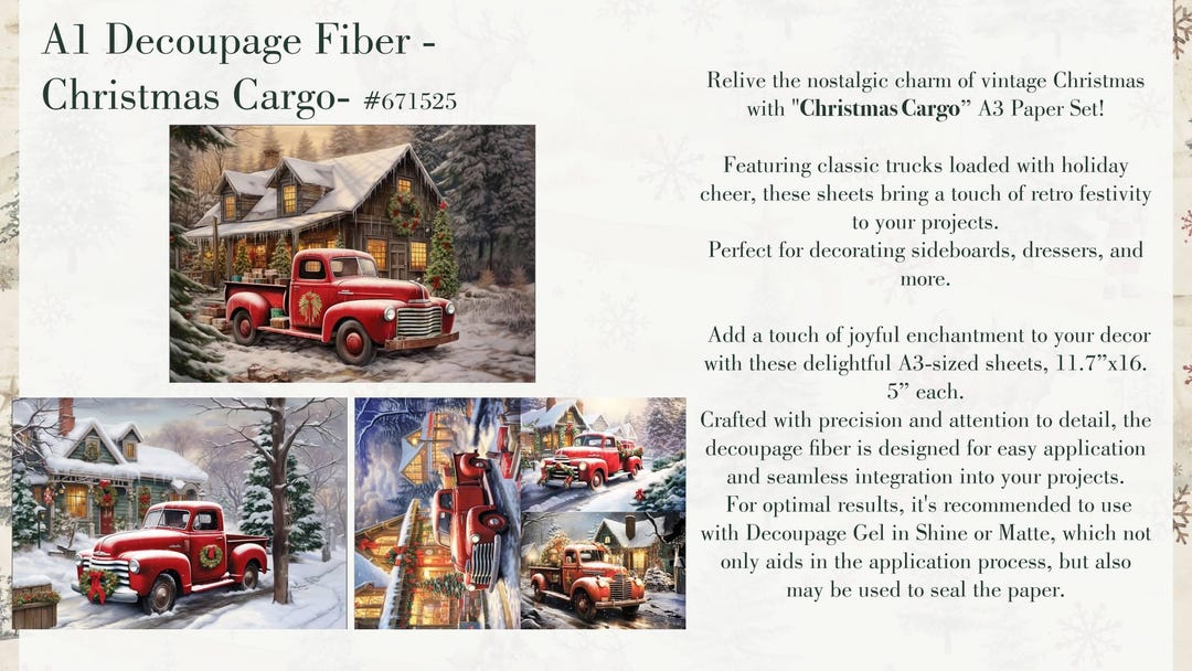 Christmas Cargo A-3 Decoupage Fiber Paper | 3 Sht, 11.7” X 16.5” Each ...