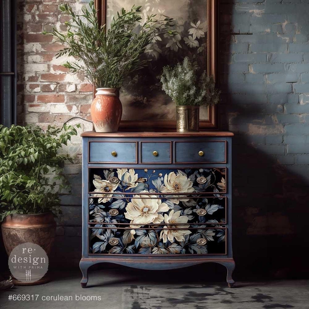 Cerulean Blooms I | Decoupage Tissue Paper | Cerulean Blooms Collection ...