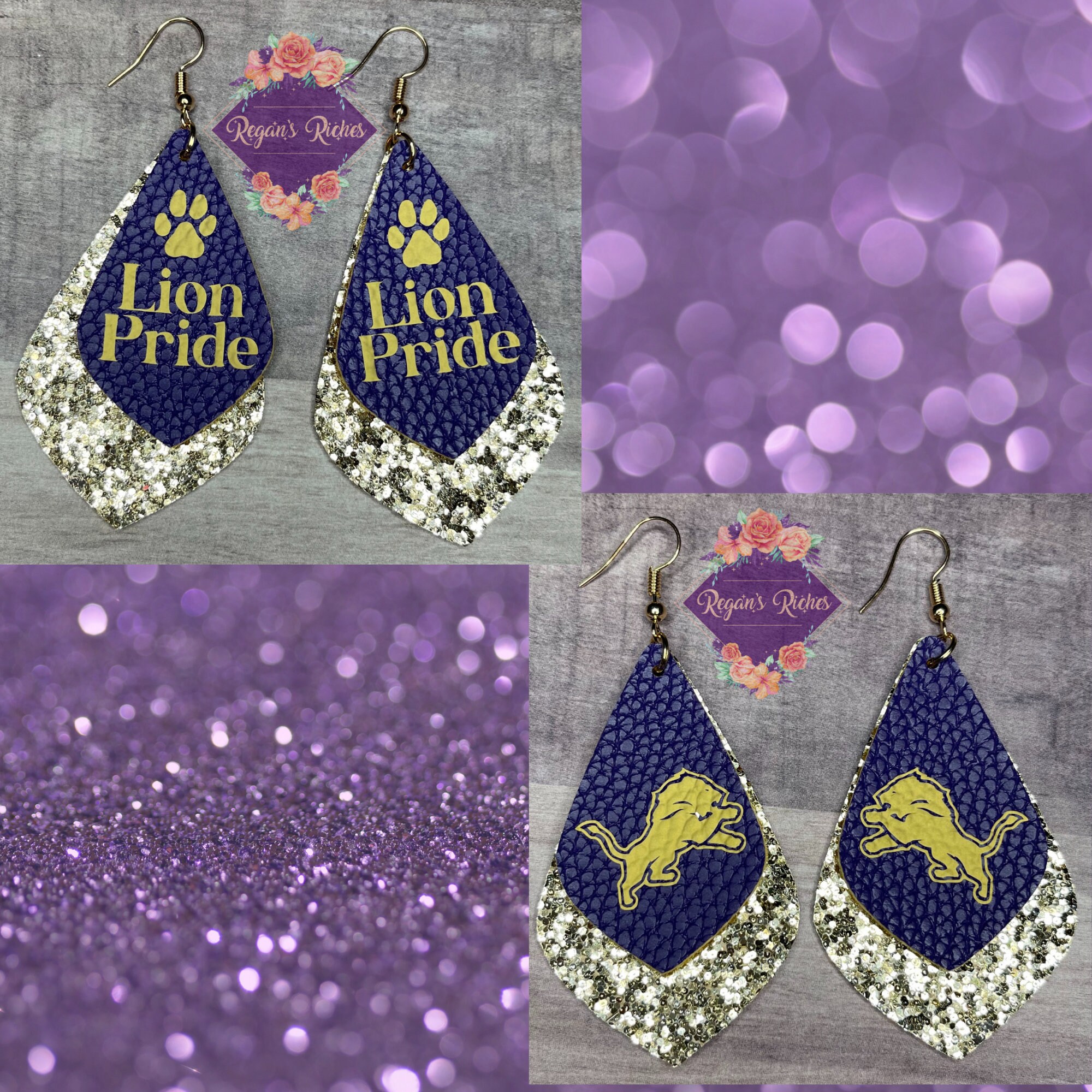 Purple and Gold Lion Faux Leather Earrings - Etsy.de