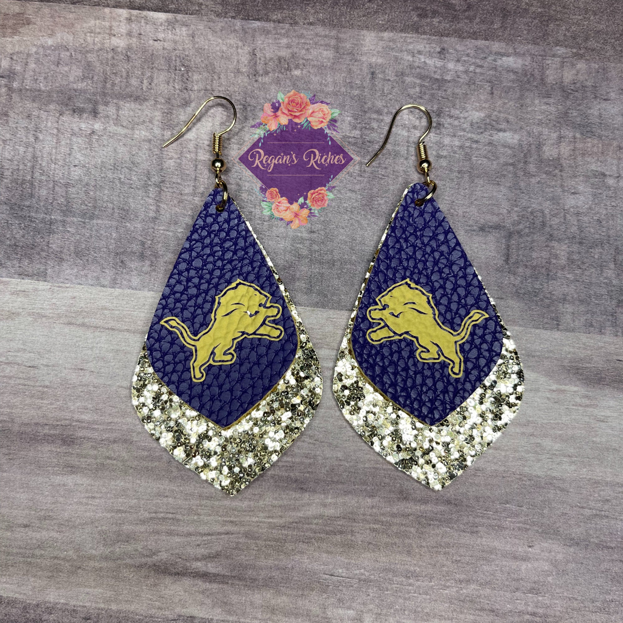 Purple and Gold Lion Faux Leather Earrings - Etsy.de