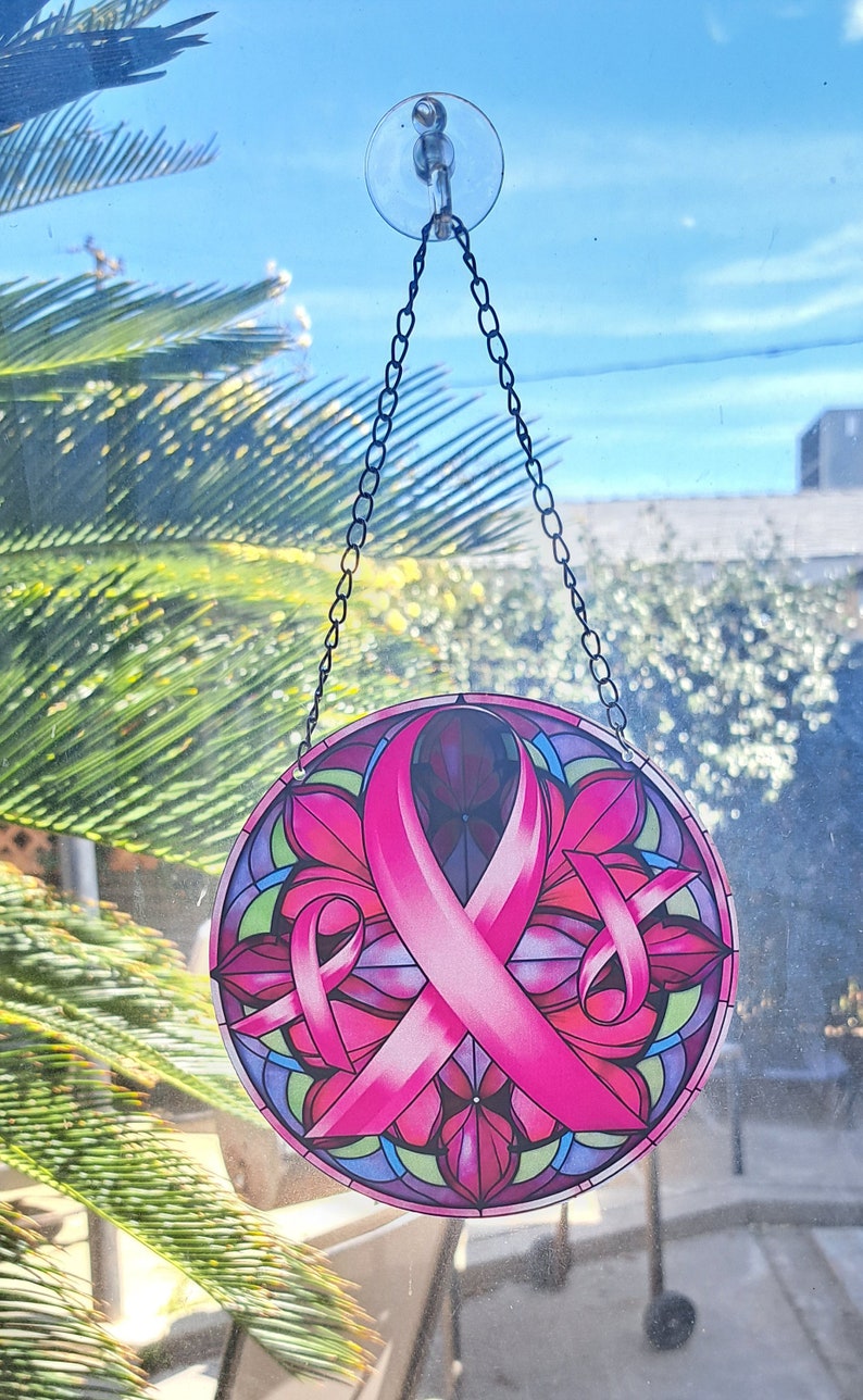 Breast Cancer Awareness Stained Glass Style Acrylic Window Hanging ...