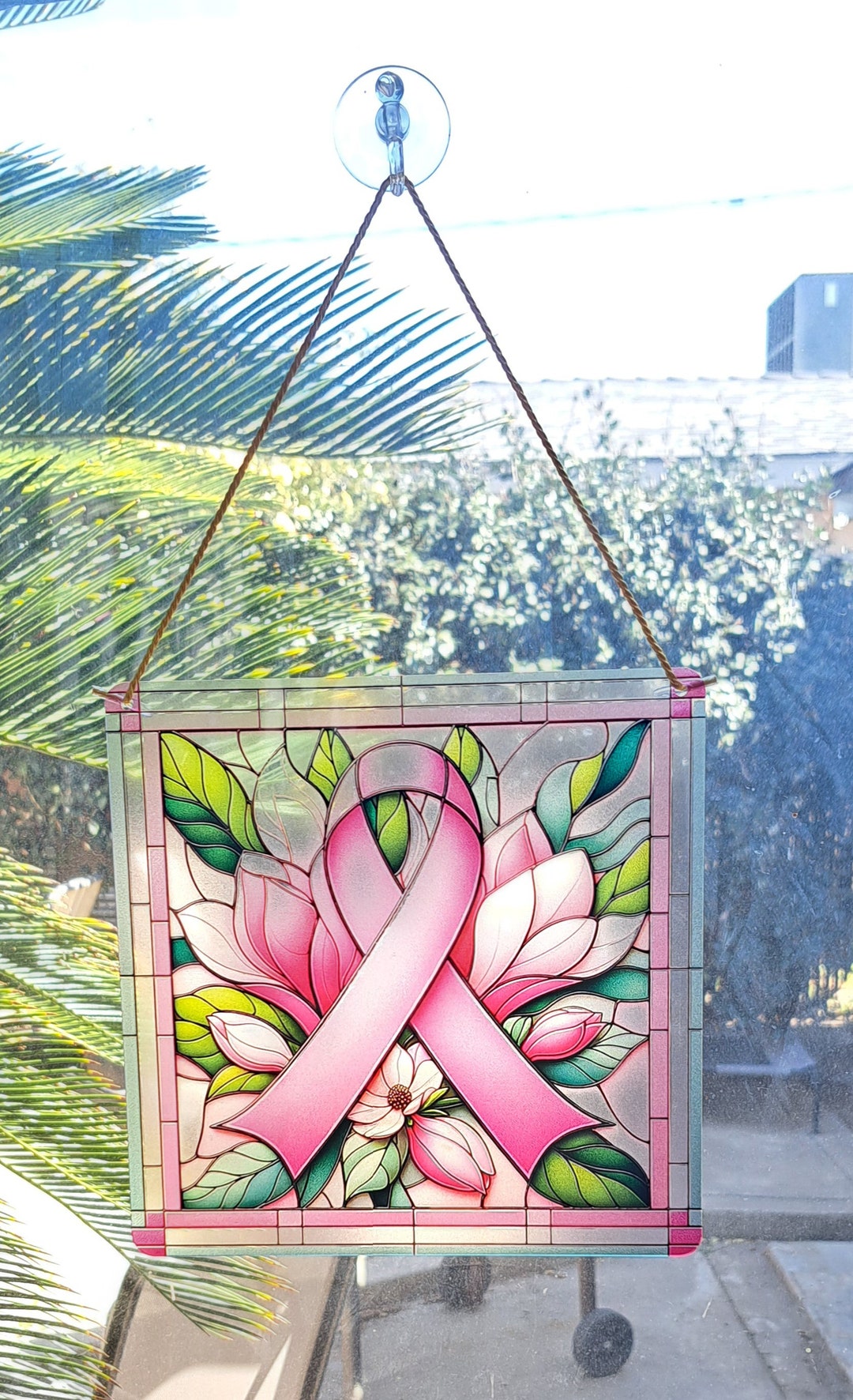 Breast Cancer Awareness Stained Glass Style Acrylic Window Hanging ...