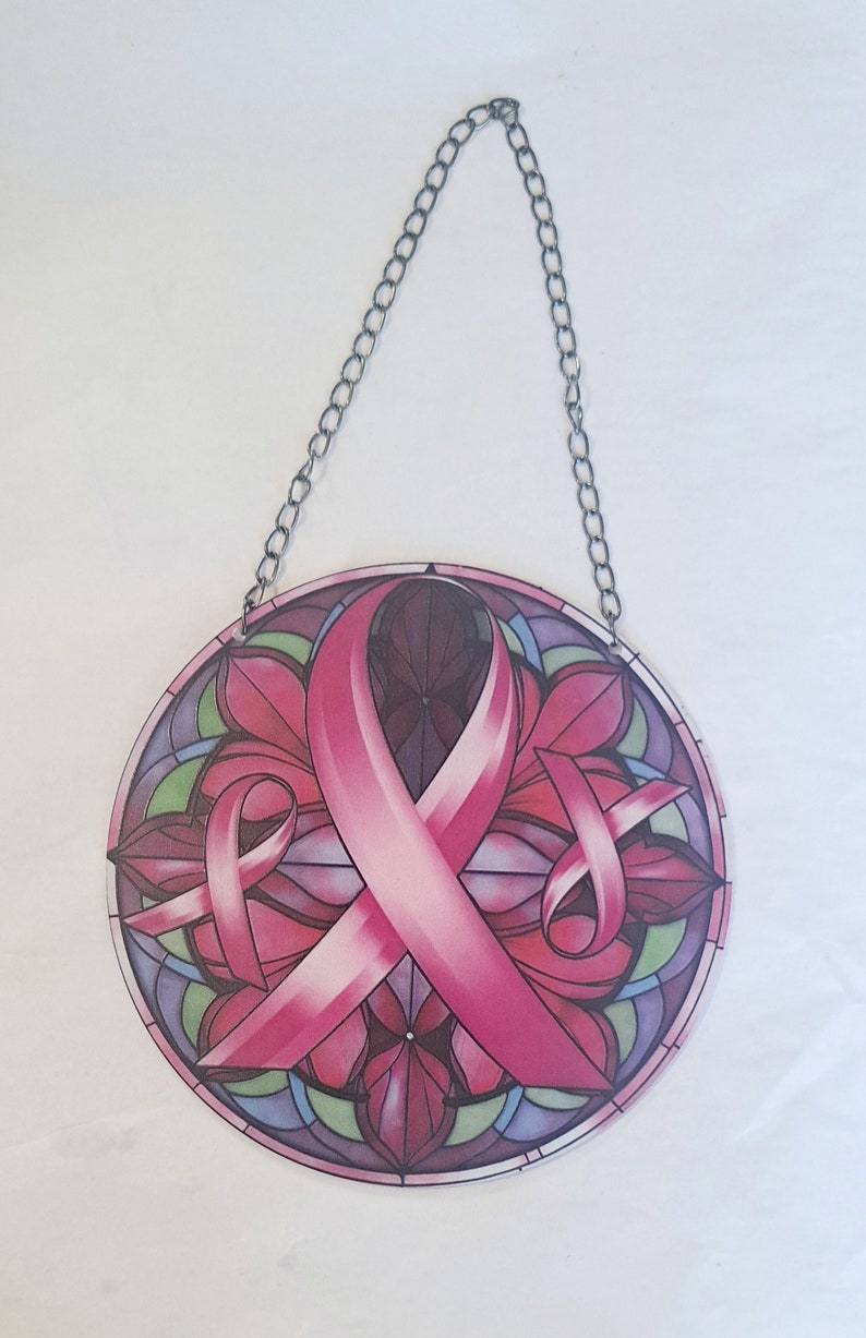 Breast Cancer Awareness Stained Glass Style Acrylic Window Hanging ...