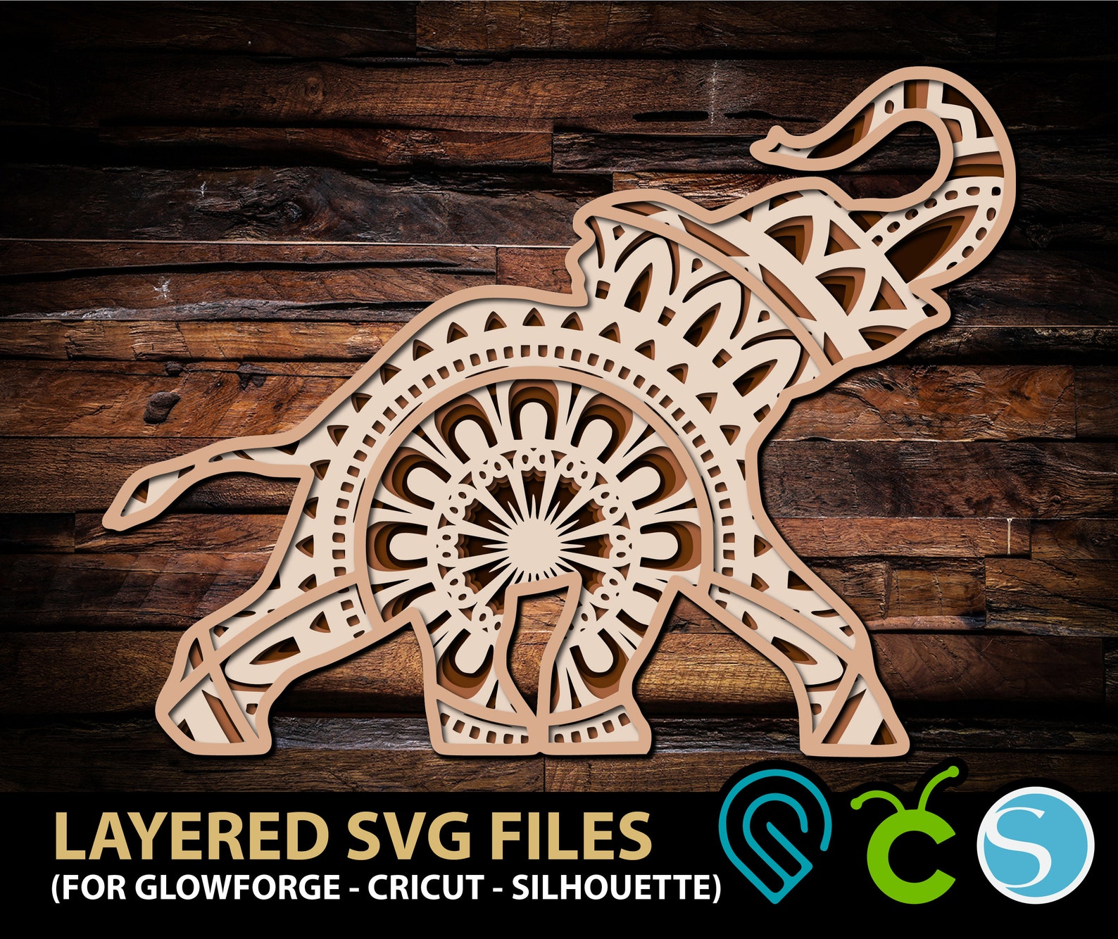 Elephant SVG Elephant Mandala Svg Cut File for Glowforge Laser Cut ...