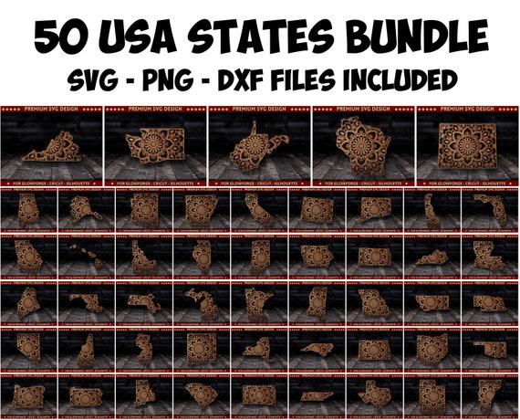 50 States Bundle Svg Cut File USA State Map Single Layer Dxf - Etsy