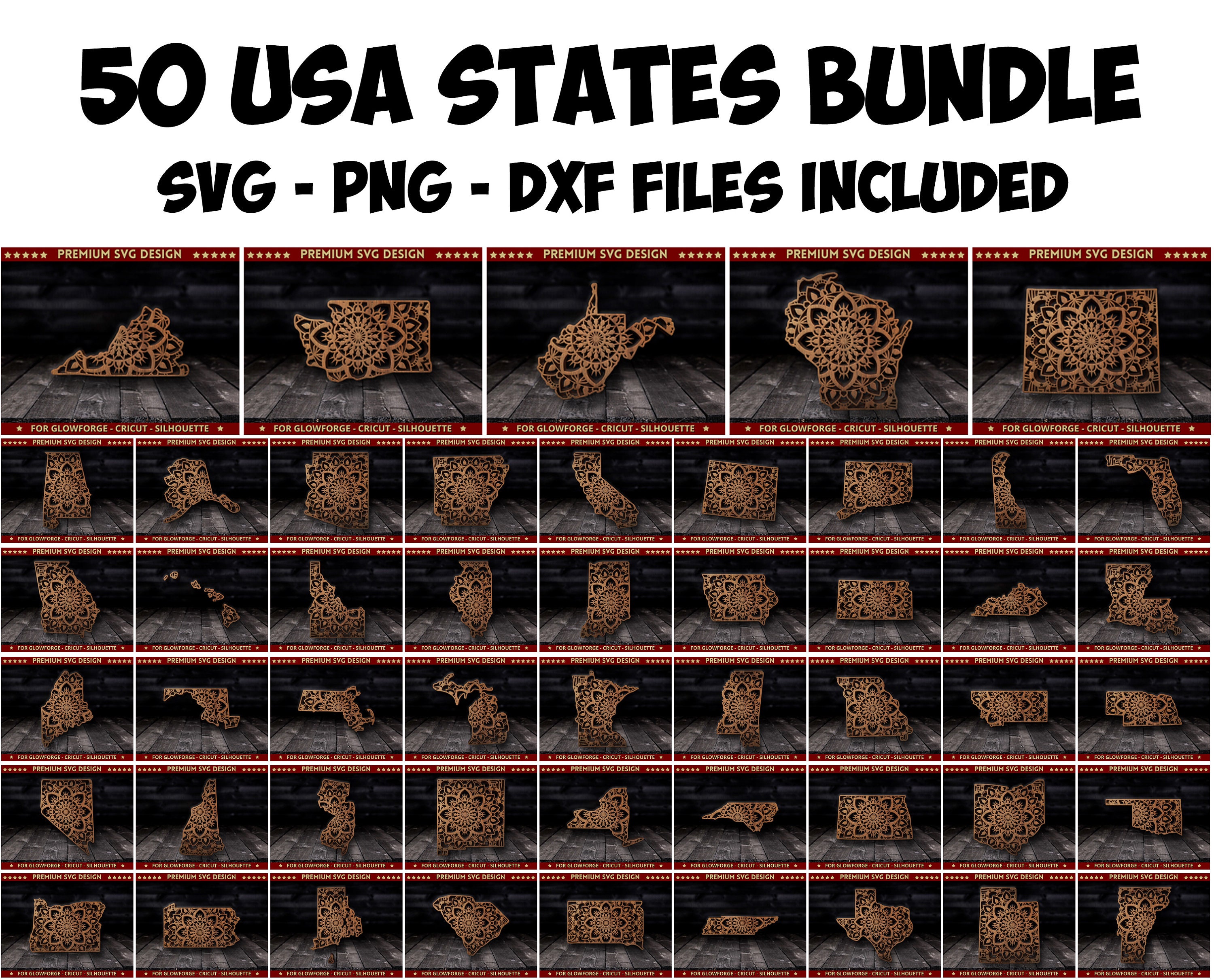 50 States Bundle Svg Cut File USA State Map Single Layer Dxf - Etsy