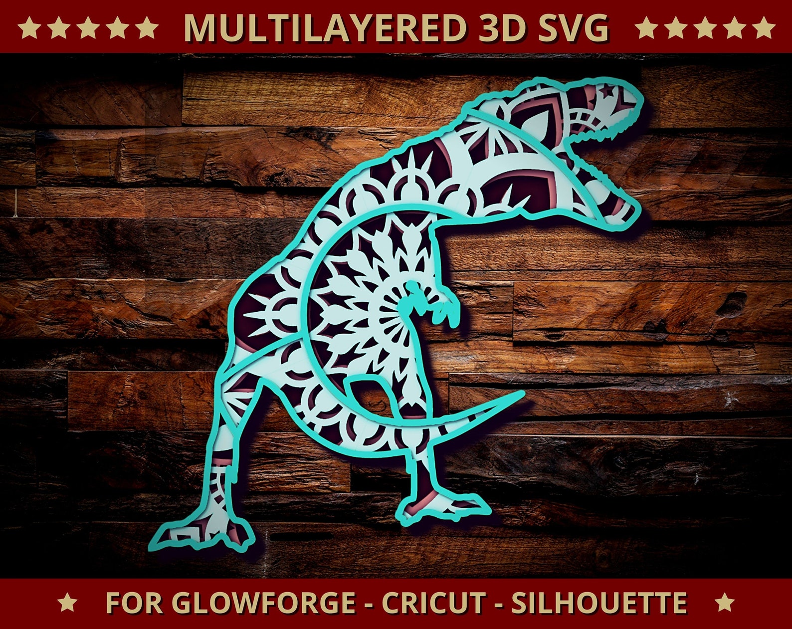 Layered Dinosaur Svg 3D T Rex SVG Mandala for Glowforge Laser Cut ...