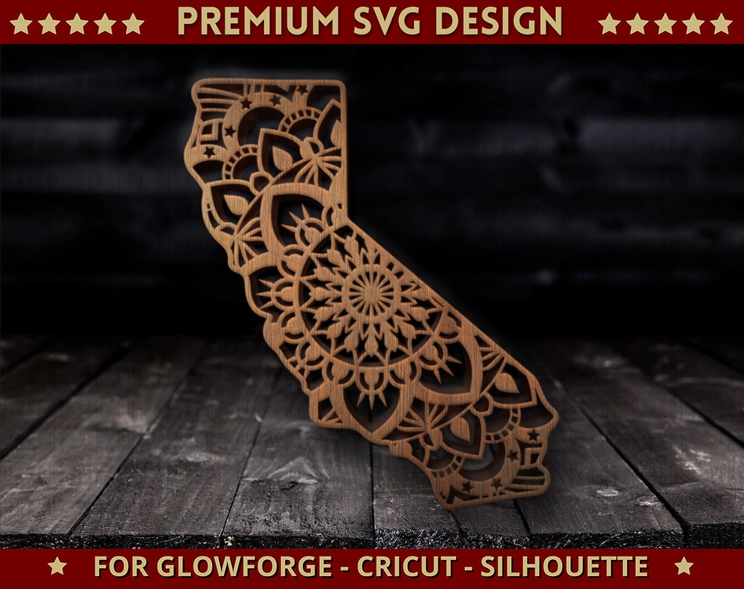 California Mandala Svg Cut File California State Map Single Layer Dxf ...