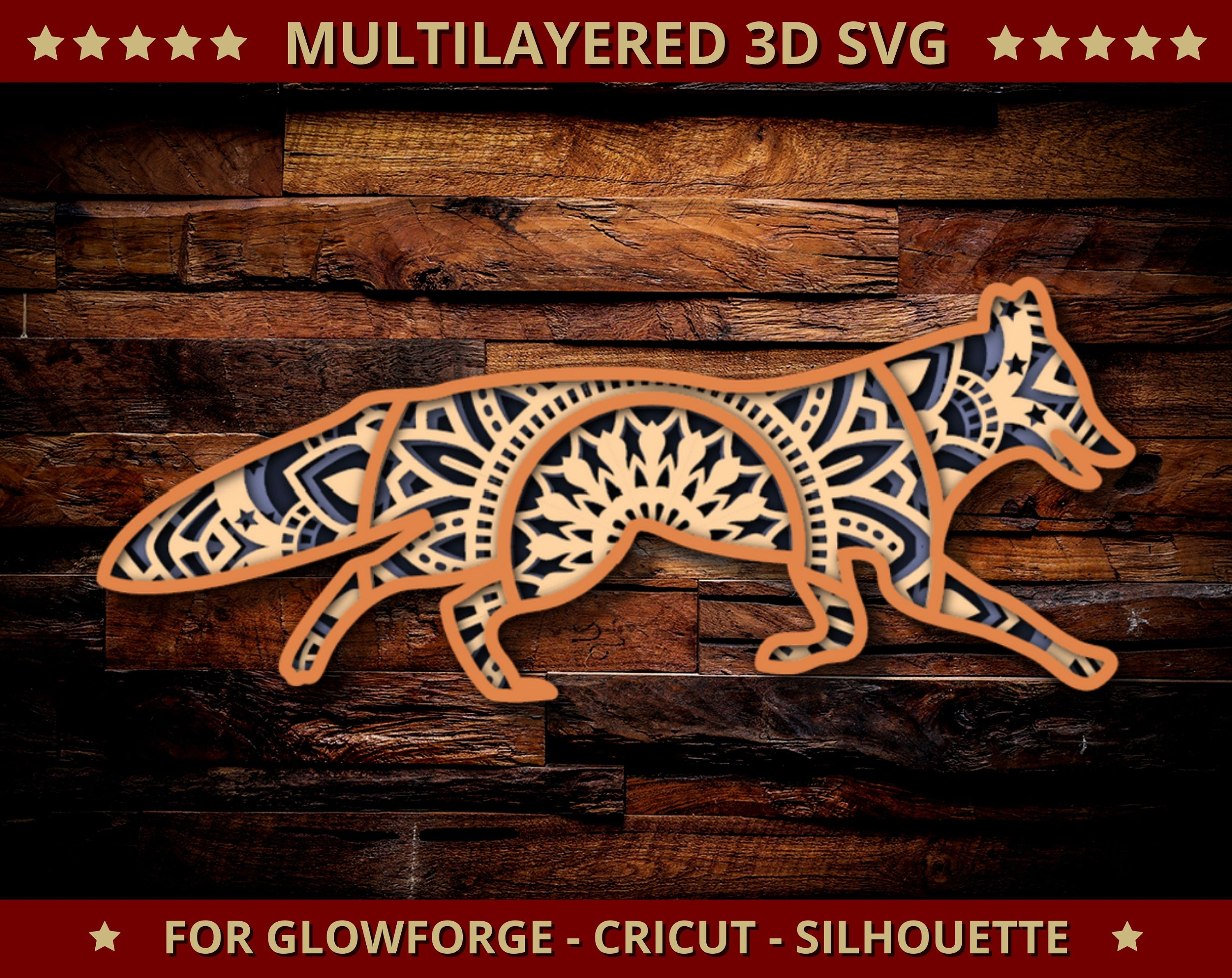 3D Fox SVG Mandala Svg Cut File for Glowforge Laser Cut Silhouette ...