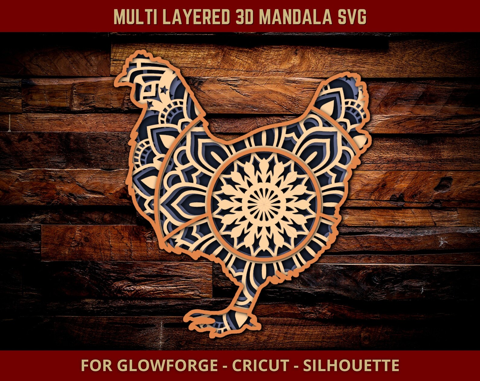 Mandala Layer Chicken Svg Cut File for Glowforge Laser Cut Silhouette ...