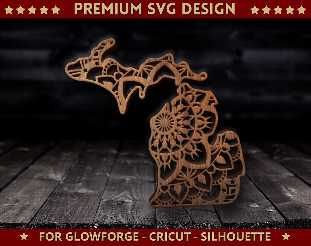 Michigan Mandala Svg Cut File USA State Map Single Layer Dxf Zentangle ...