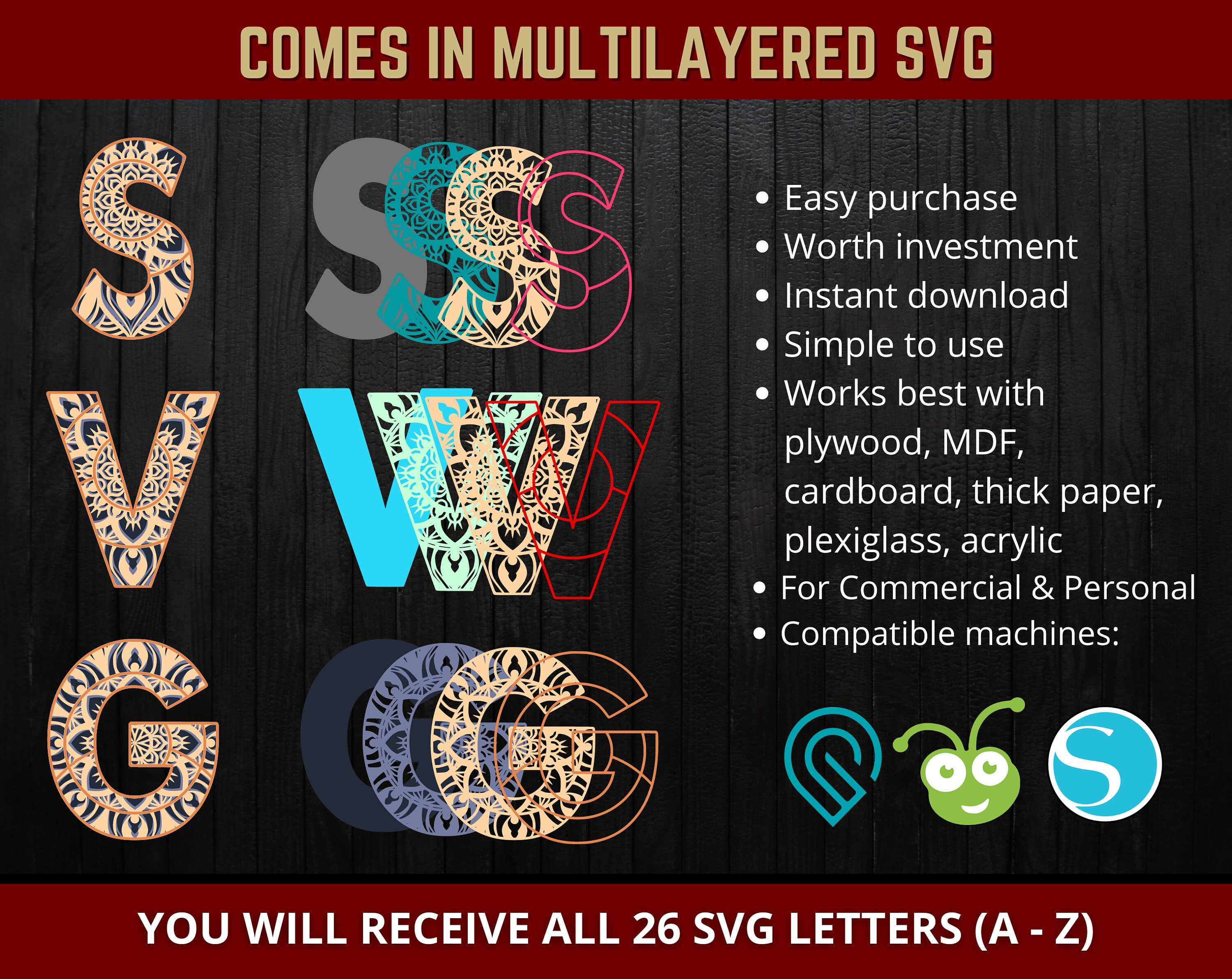 A to Z Complete 3D Alphabet Multilayered Mandala SVG Layered Files ...