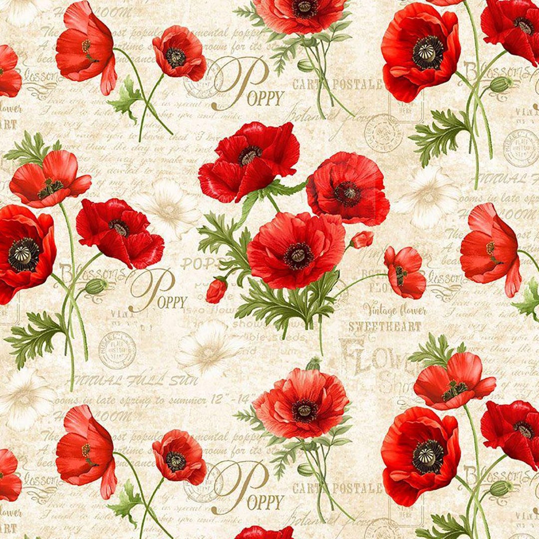 POPPY FLORAL & TEXT by Timeless Treasures - Etsy