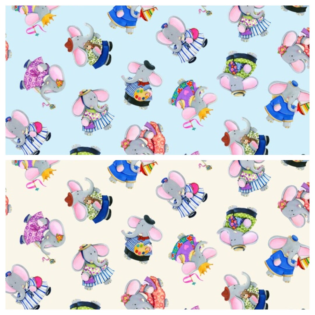 Elephant Friends, Tossed Elephants Blue and Cream - Etsy