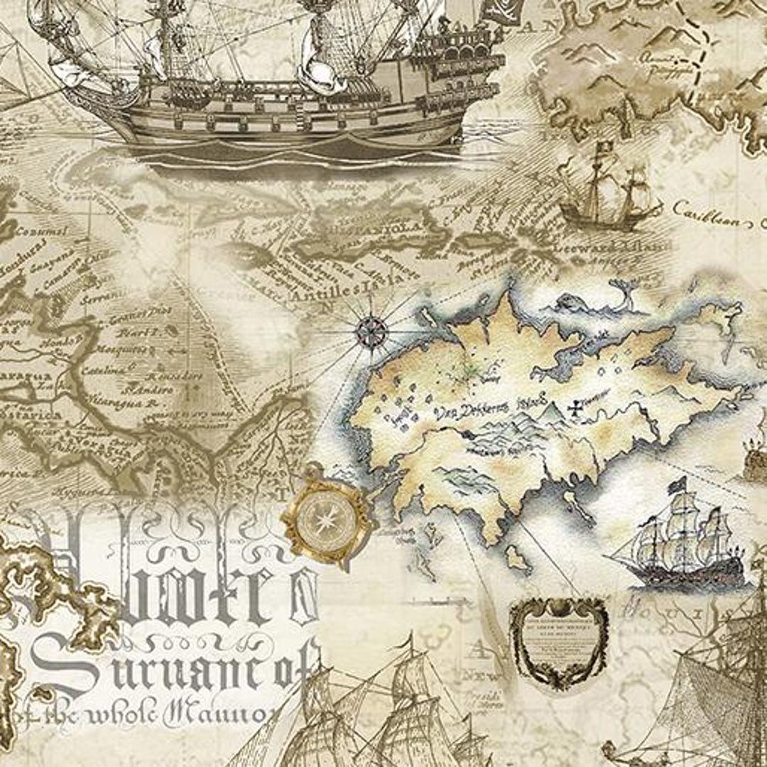 Treasure Map Neutral by Benartex - Etsy