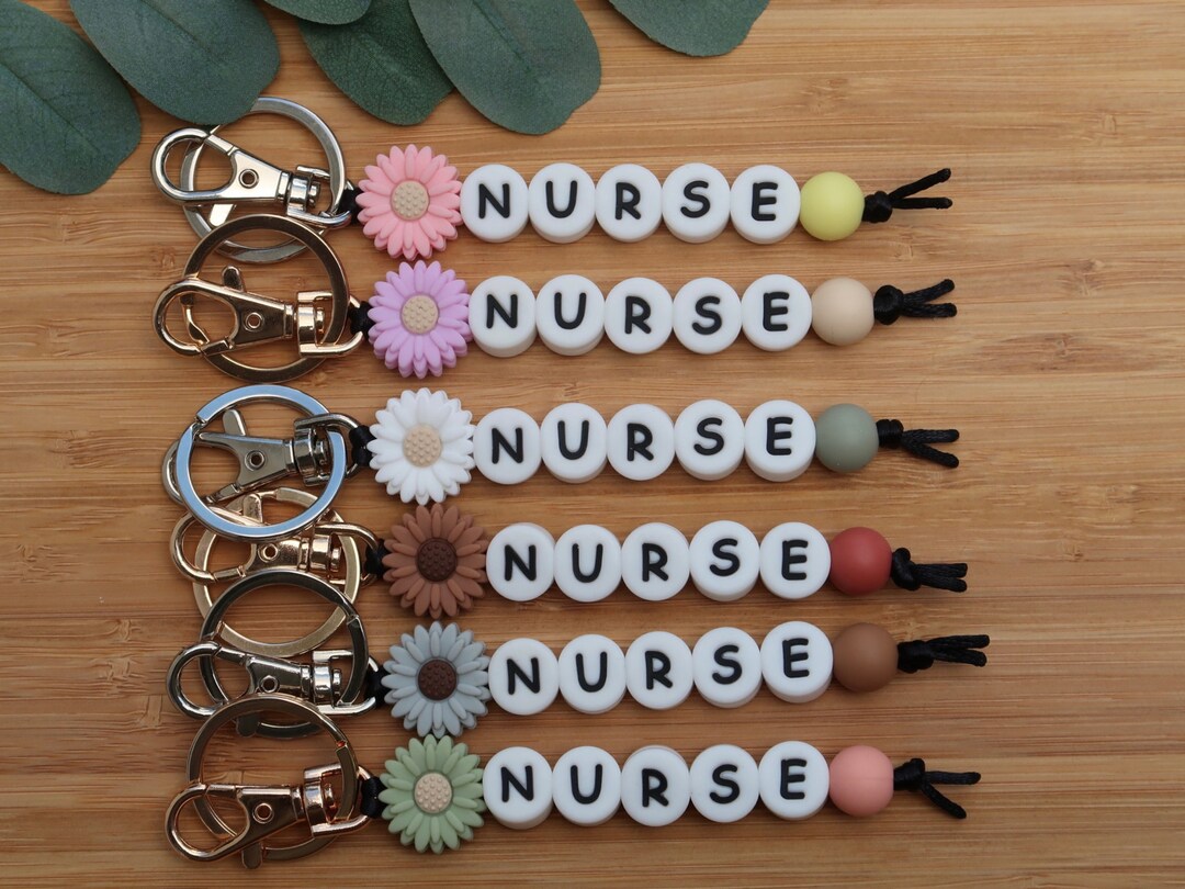 Nurse Keychain, Silicone Bead Keychain, Flower Keychain, Keychain for ...