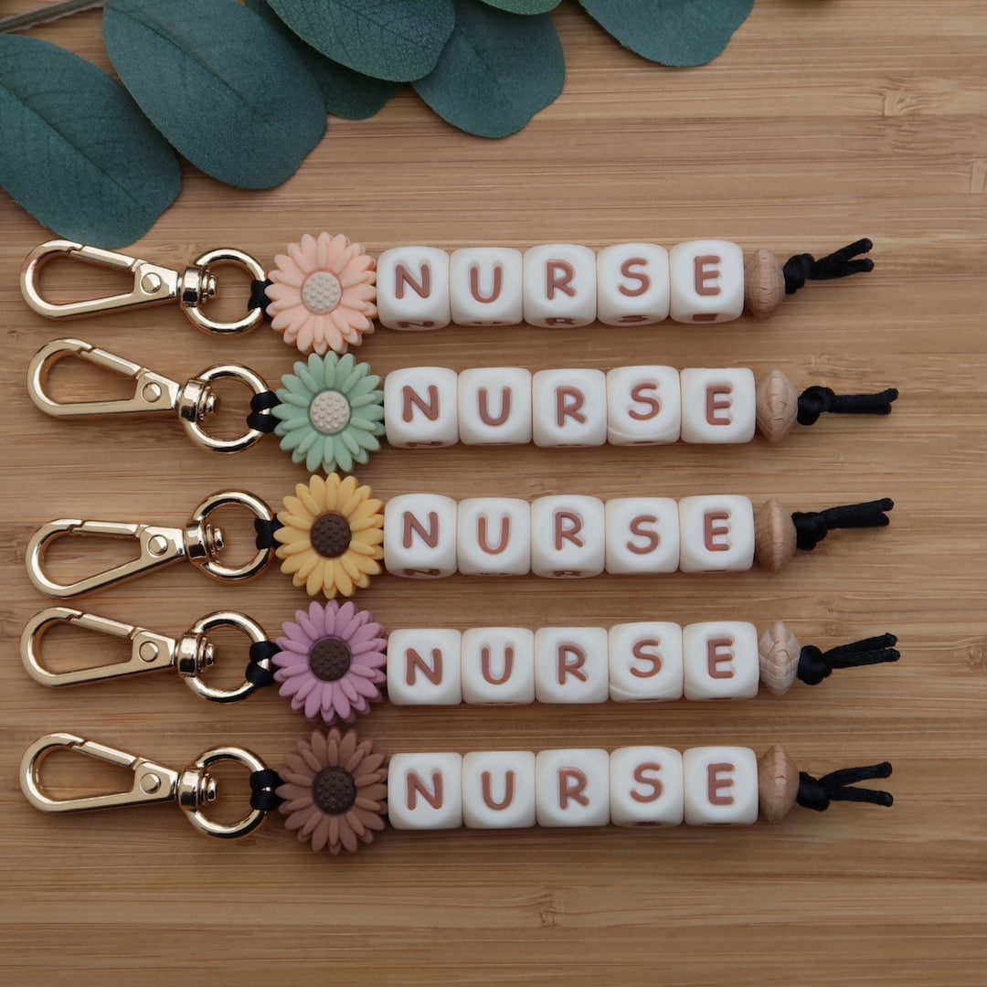 Nurse Keychain, Silicone Bead Keychain, Flower Keychain, Keychain for ...