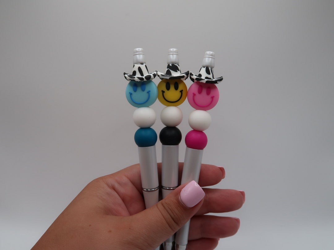Smiley Face Pen, Pen With Beads, Cow Pen, Silicone Beaded Pen, Gifts ...