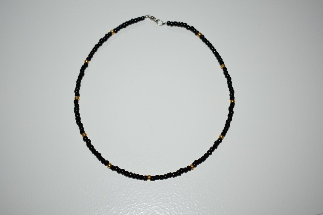 Black and Gold Seed Bead Necklace - Etsy