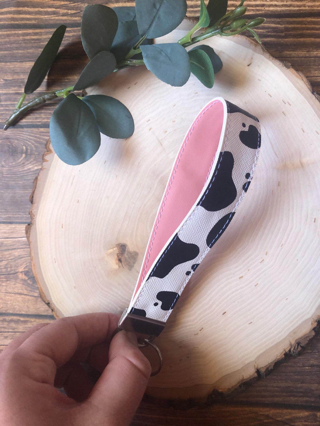 Pink Cow Print Cow Print Keychain Wristlet Cow Print Key - Etsy