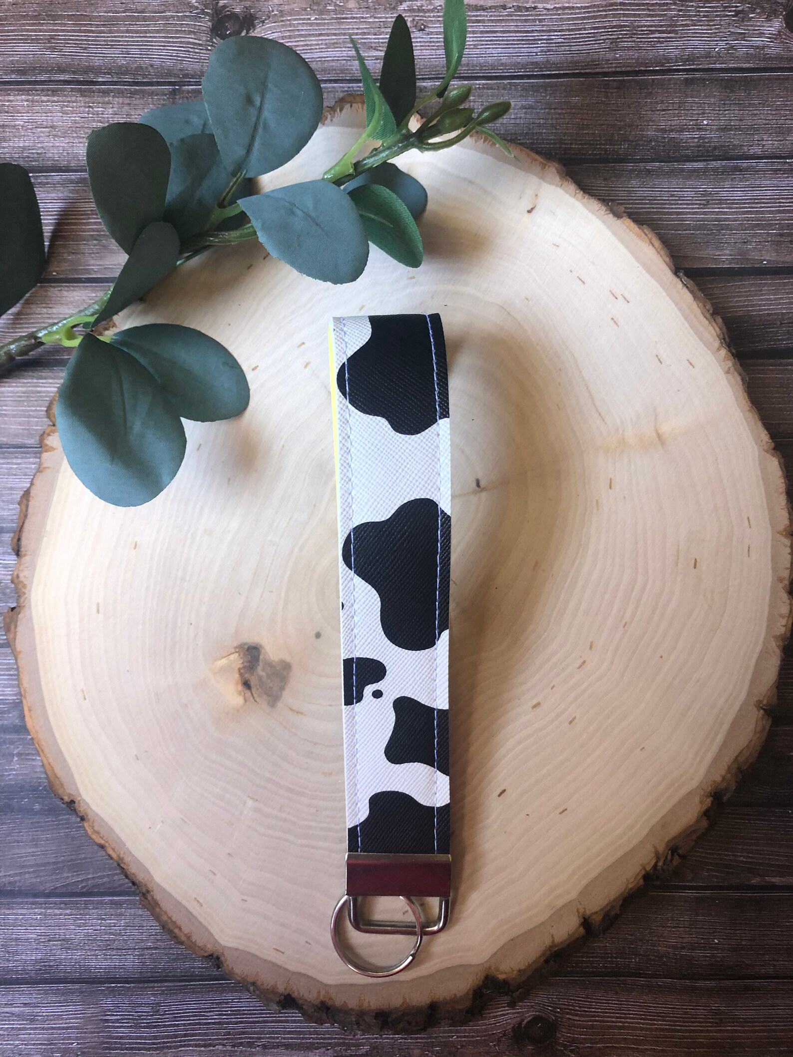 Yellow Keychain Cow Print Keychain Wristlet Cow Print Key - Etsy