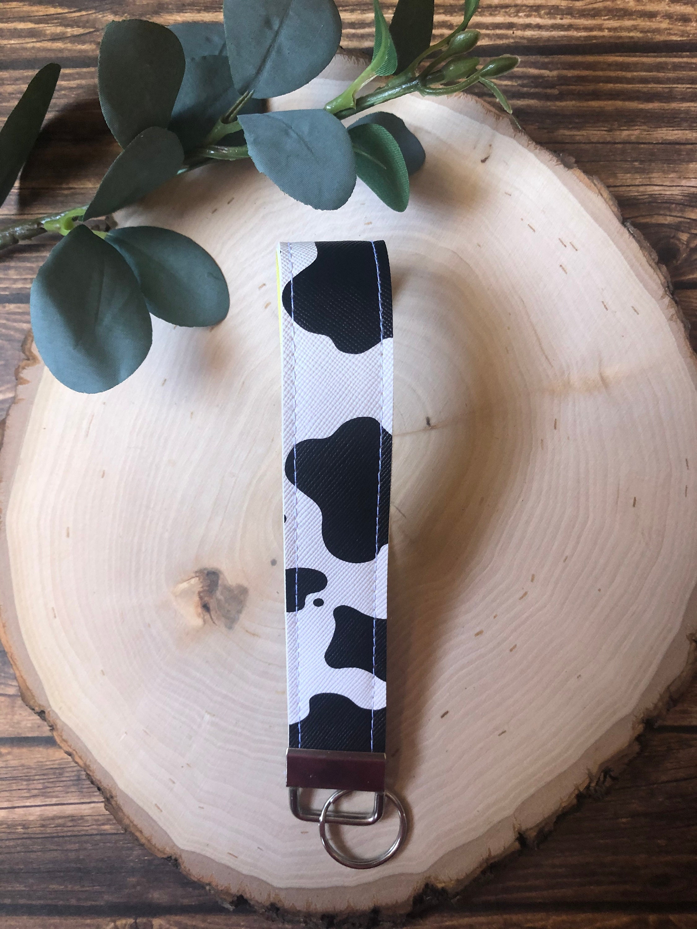 Yellow Keychain Cow Print Keychain Wristlet Cow Print Key | Etsy