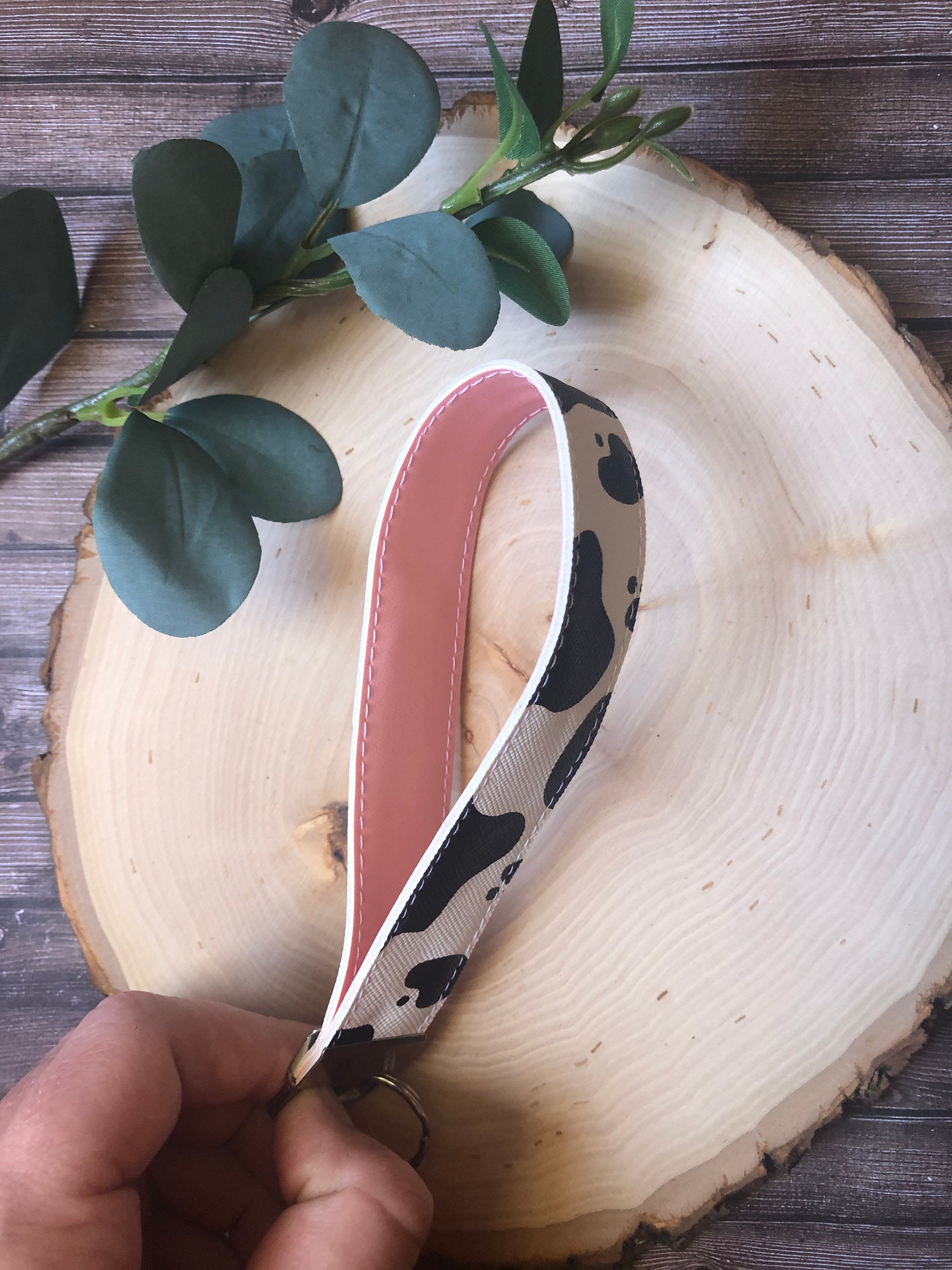 Pink Cow Print Cow Print Keychain Wristlet Cow Print Key - Etsy