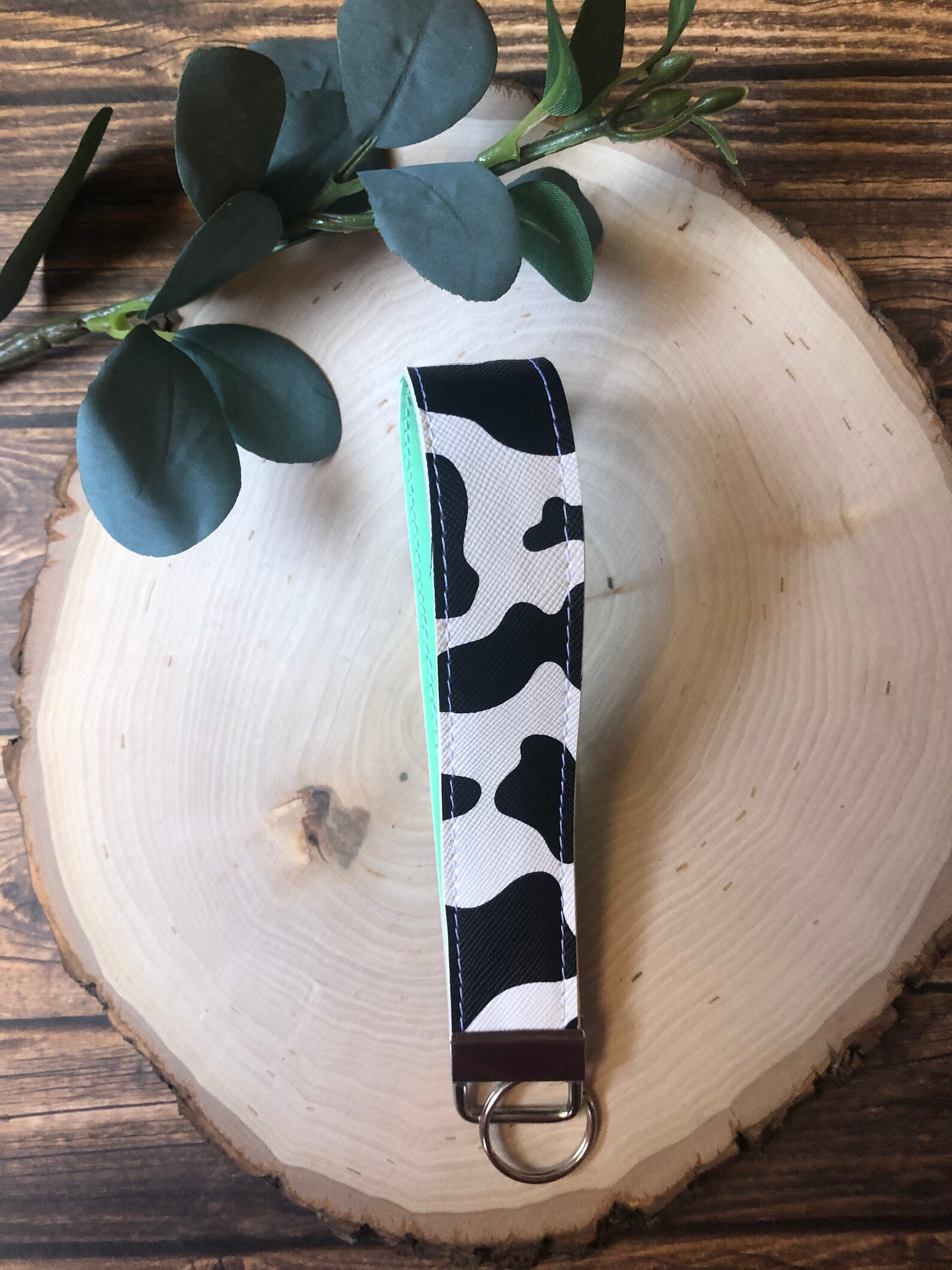 Mint Green Keychain Cow Print Keychain Wristlet Cow Print - Etsy