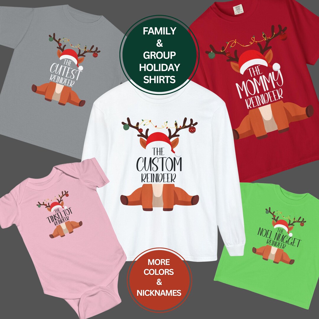 Custom Reindeer Tshirt Family Group Holiday Cheer Christmas Unisex Tee ...