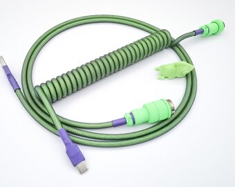 GREEN / ALPINE Custom Coiled Braided Aviator GX16 USB-C Mechanical ...