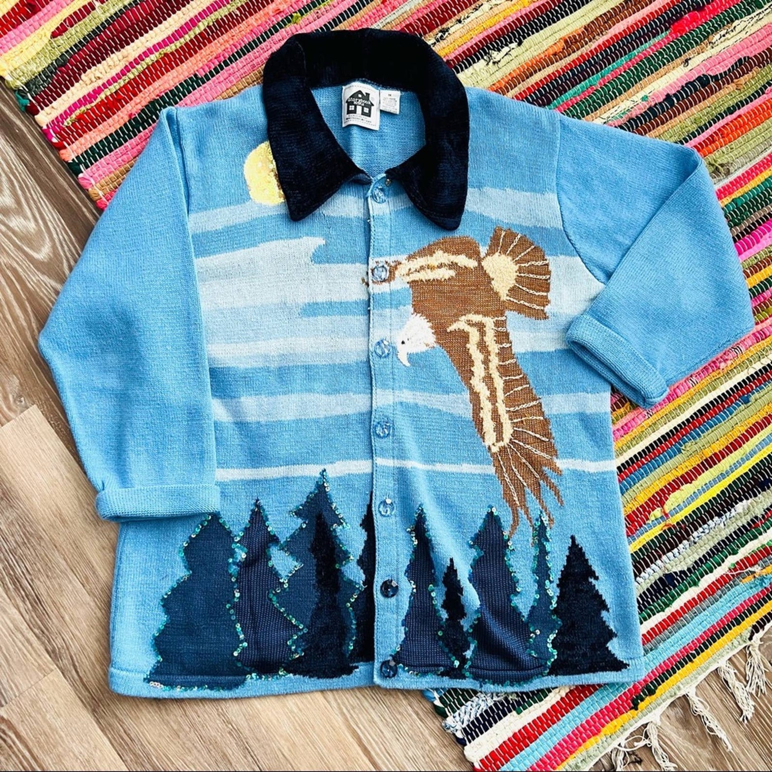 Vintage Storybook Knits Blue Bald Eagle Cardigan Sweater Rare 1X - Etsy