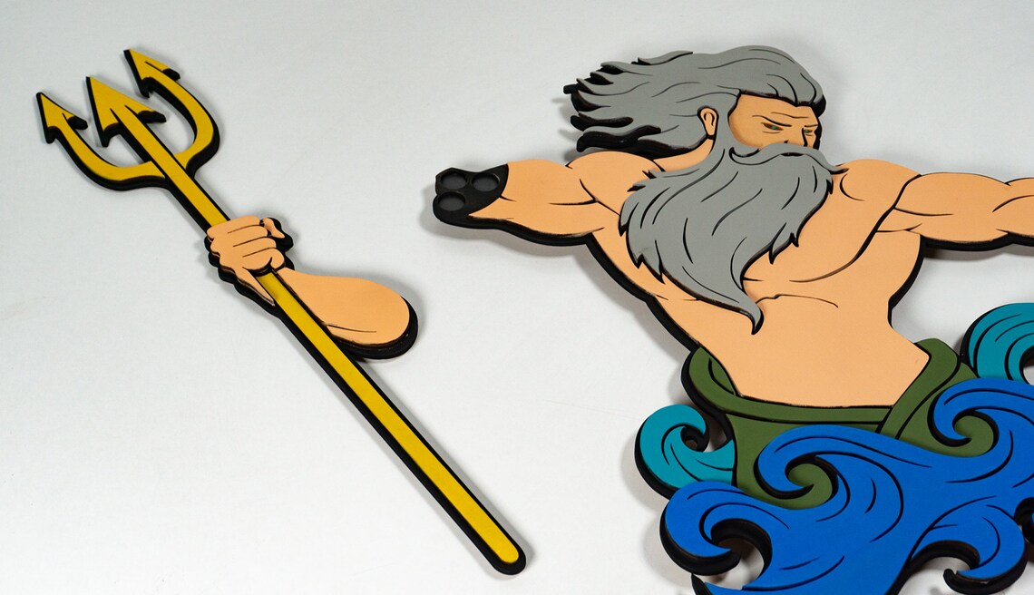 POSEIDON Wooden Wall Art for Living Room, 3D Wood Wall Decor, Greek God ...