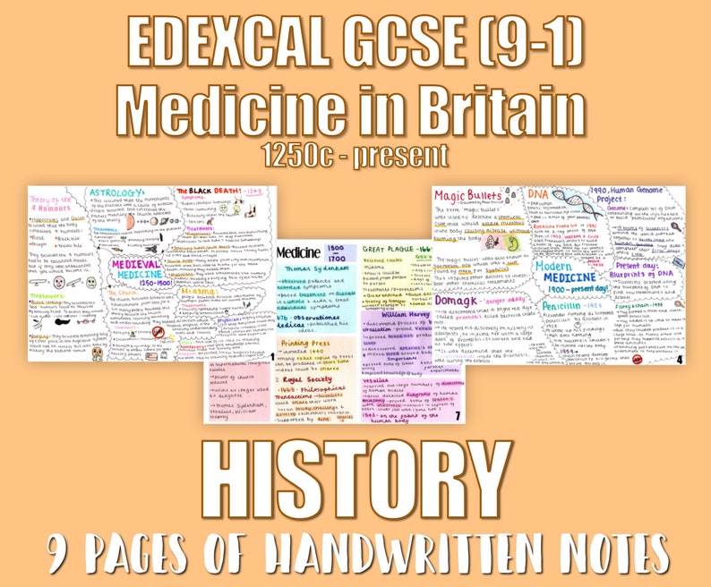EDEXCEL GCSE 9-1 History Revision Notes : Medicine in Britain - Etsy ...