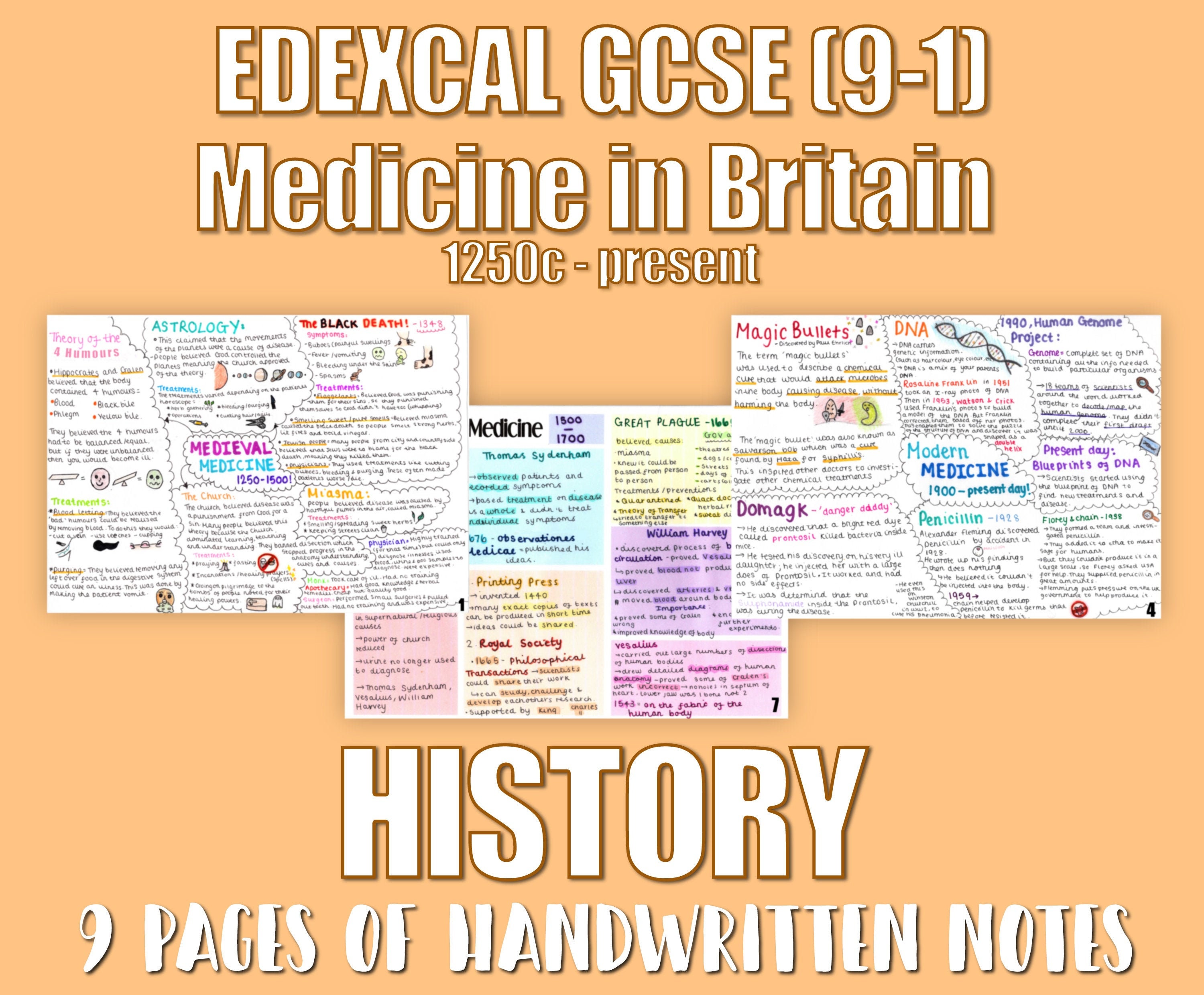 EDEXCEL GCSE (9-1) History Revision Notes : Medicine in Britain - Etsy UK