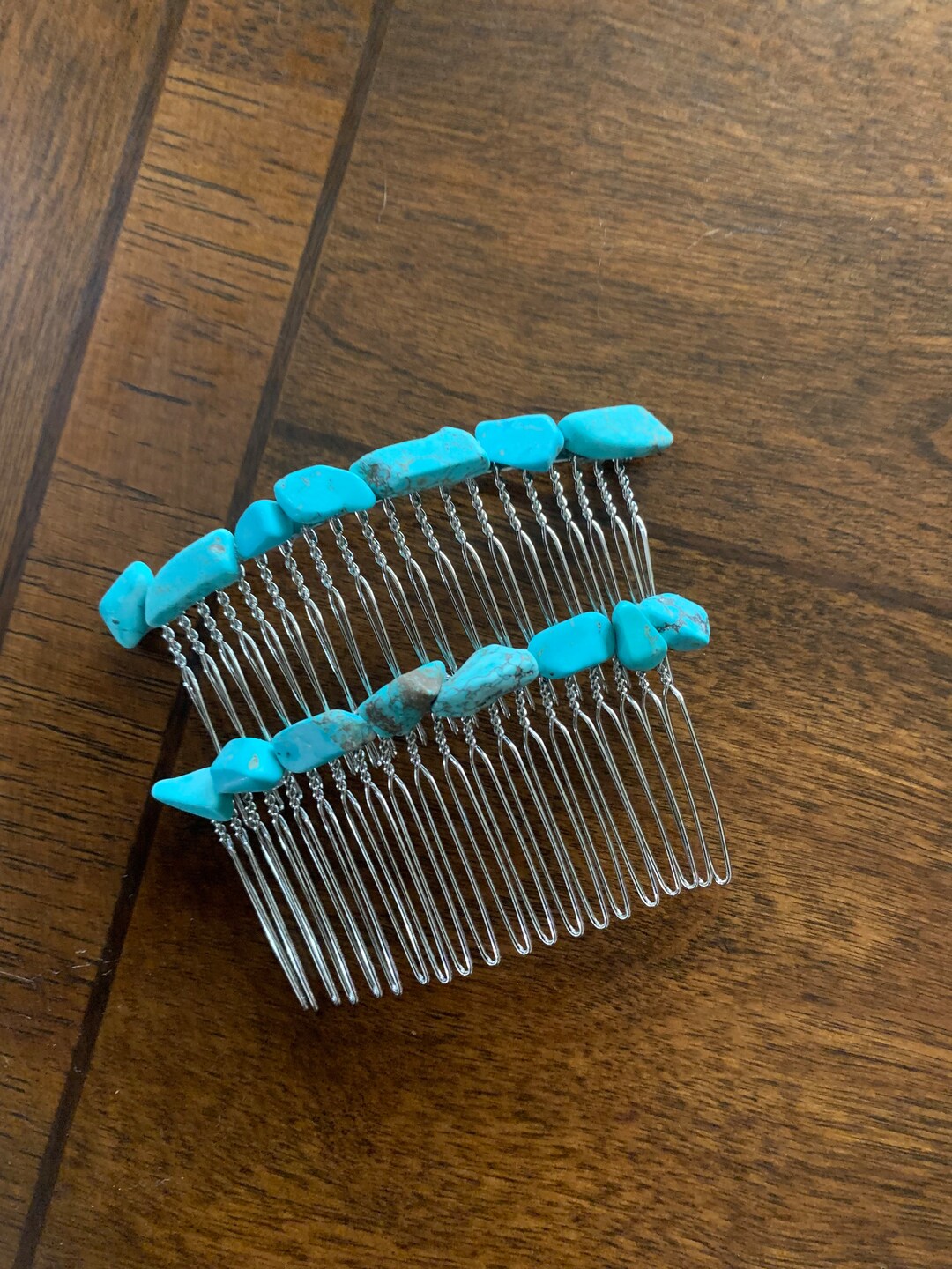 Silver and Turquoise Chip Hair Comb Set of 2 - Etsy