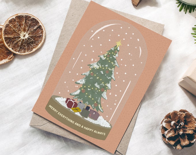 Snow Globe Greeting Card, Snow Globe Illustration, Christmas ...