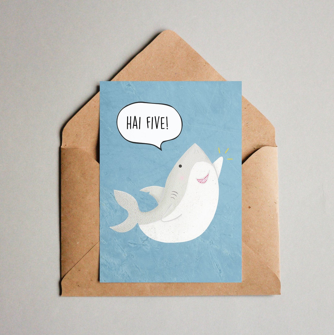 High Five Greeting Card With Envelope Shark Illustration - Etsy