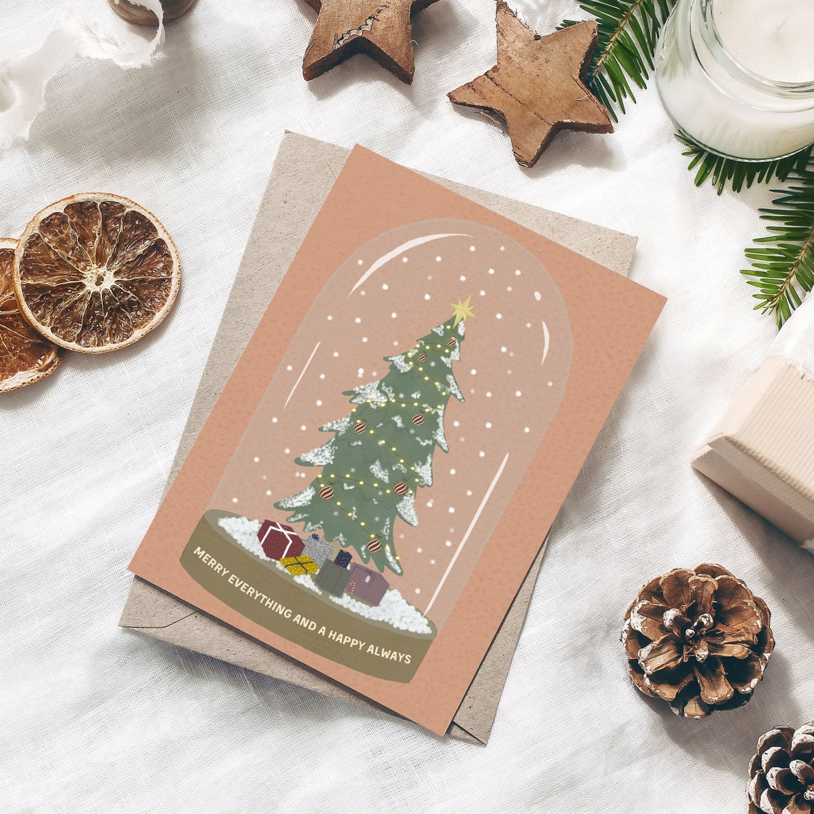 Snow Globe Greeting Card Snow Globe Illustration Christmas - Etsy